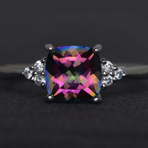 Mystic Topaz Ring Cushion Cut Engagement Ring Sterling Silver Etsy