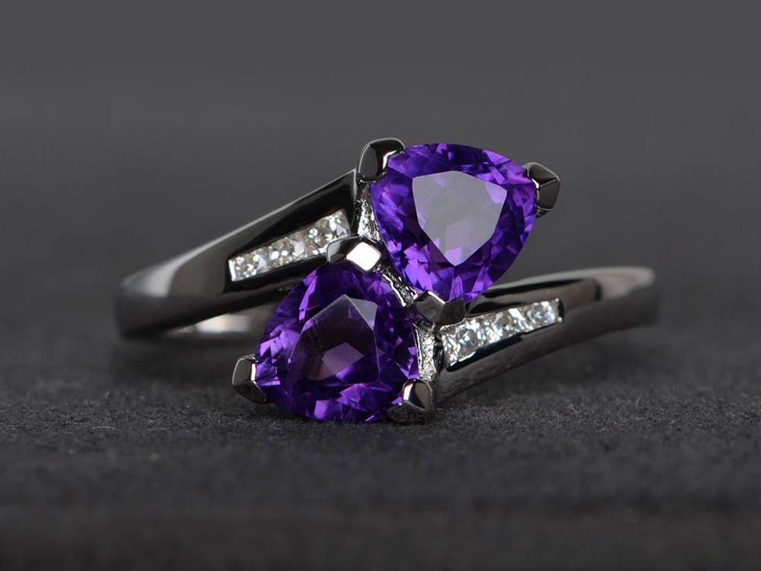 Promise Ring Natural Amethyst Ring Trillion Cut Purple Gemstone ...