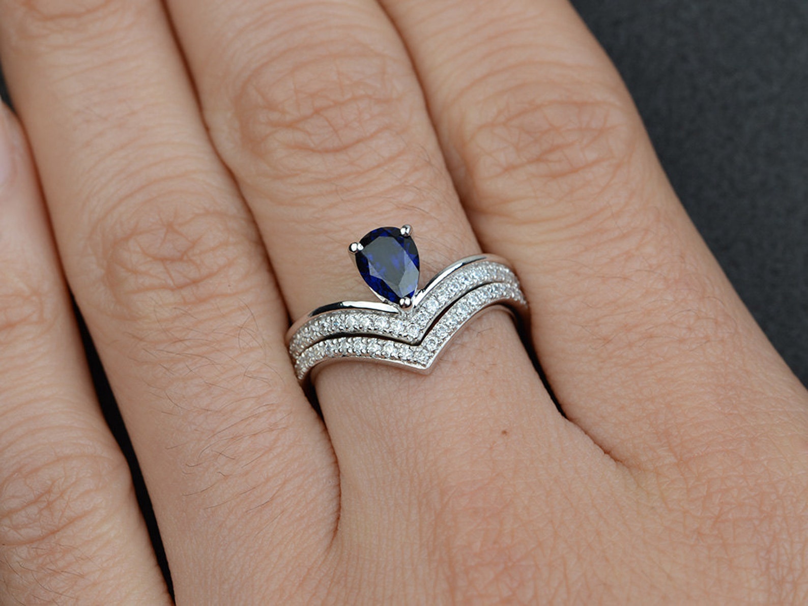 Sapphire Ring Set Wedding Engagement Ring Sets Stacking Ring | Etsy