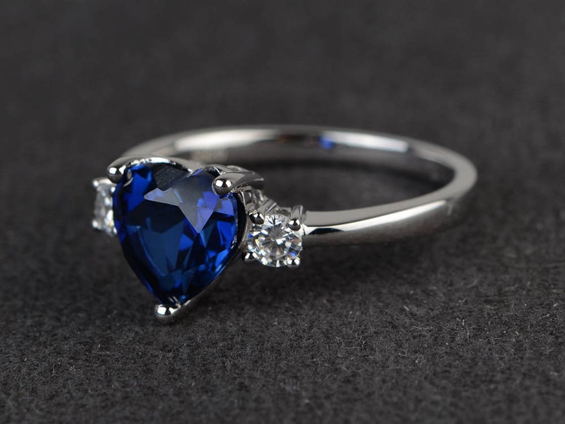 Blue Sapphire Ring Wedding Ring Heart Cut Blue Gemstone - Etsy