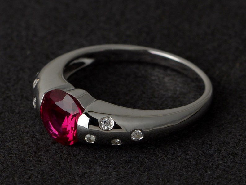 Ruby Ring Red Ruby Engagement Ring Silver Round Cut Gemstone - Etsy