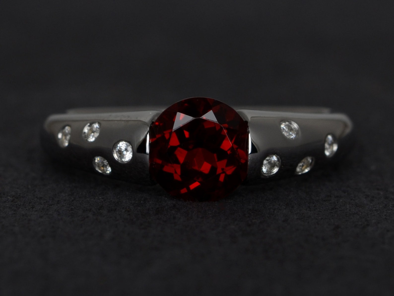 Silver Garnet Ring Natural Garnet Engagement Ring Anniversary | Etsy