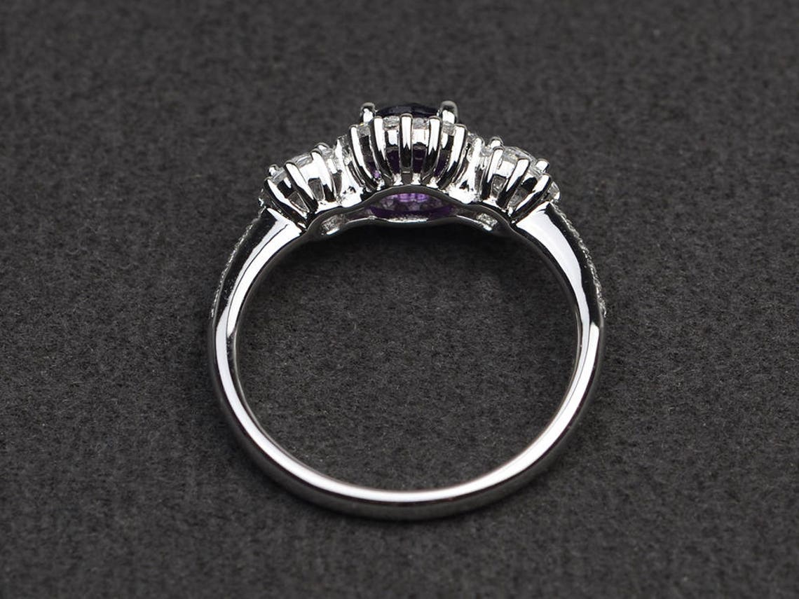 Promise Ring Round Cut Natural Amethyst Ring Purple Gemstone - Etsy
