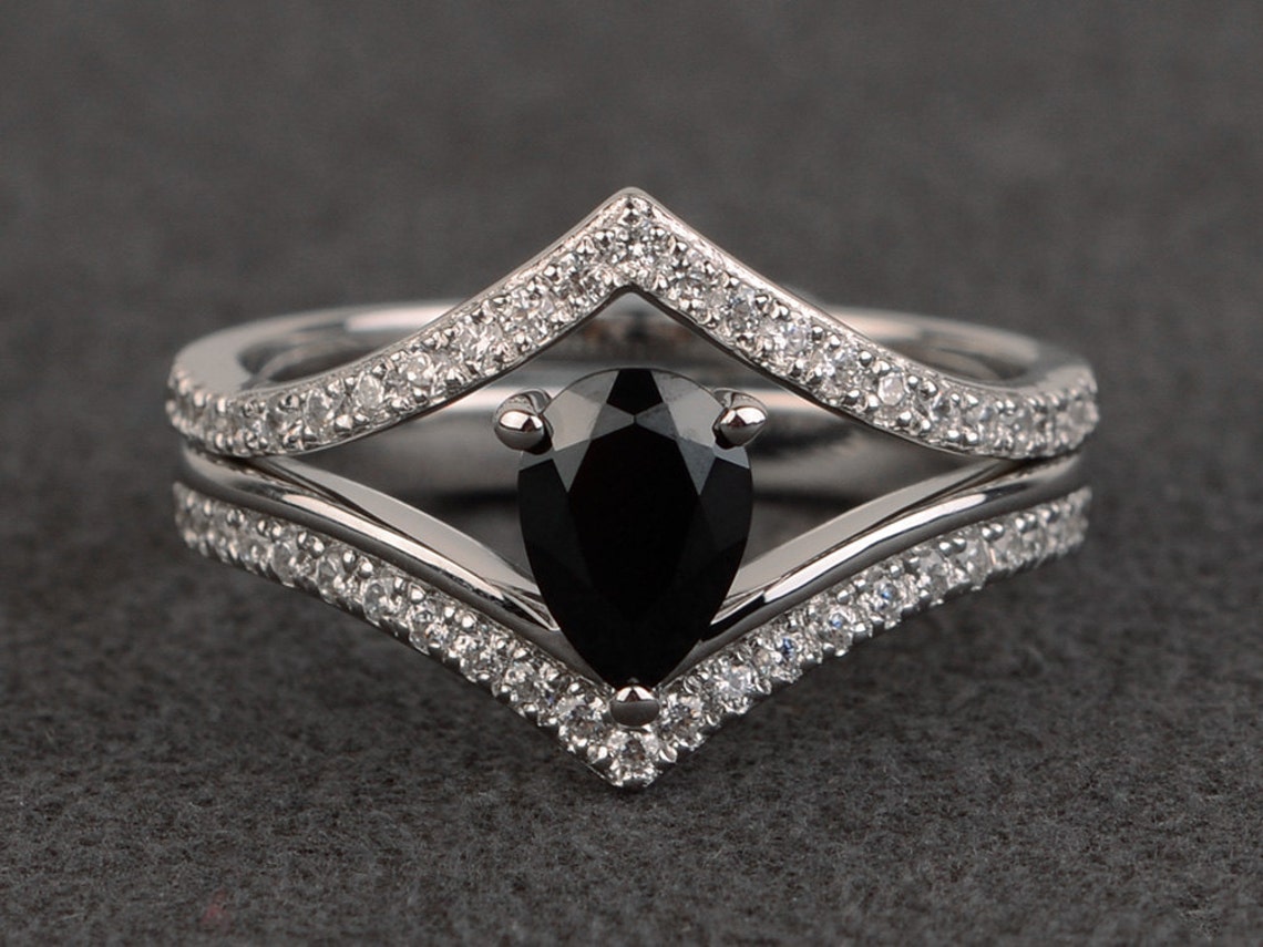 Natural Black Spinel Ring Black Rings Wedding Engagement Ring - Etsy