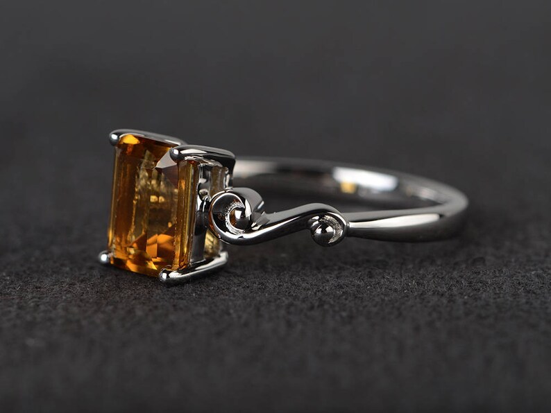 Natural citrine ring November birthstone ring emerald cut | Etsy