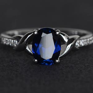 Blue Sapphire Ring Oval Shaped Engagement Ring Blue Gemstone Ring ...