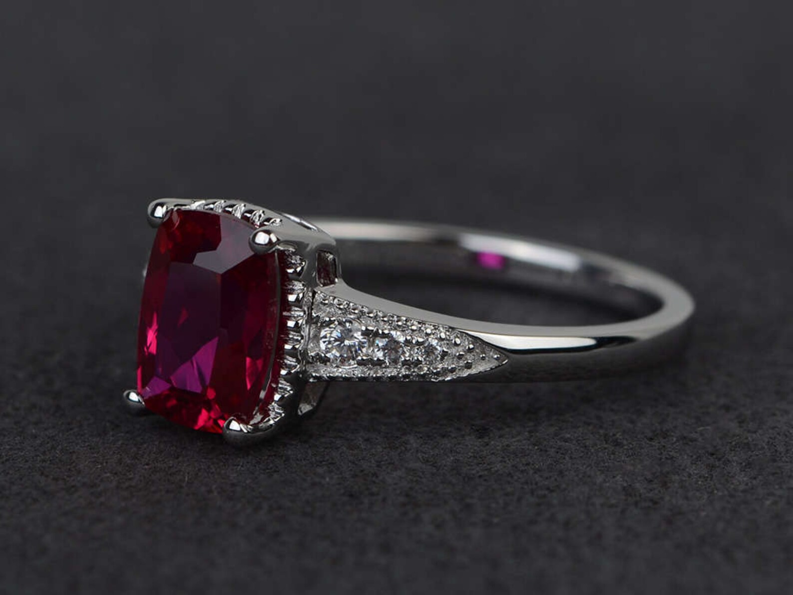 Cushion Cut Ruby Ring Sterling Silver Ring Ruby Engagement - Etsy