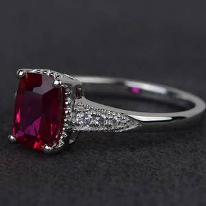 Cushion Cut Ruby Ring Sterling Silver Ring Ruby Engagement - Etsy