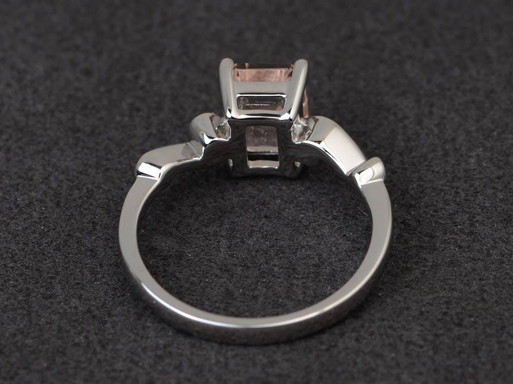 Emerald Cut Engagement Ring Natural Pink Morganite Ring Pink Gemstone ...