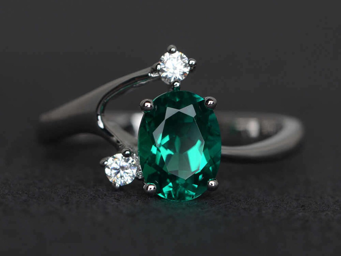 Oval Emerald Ring Sterling Silver Emerald Engagement Ring - Etsy