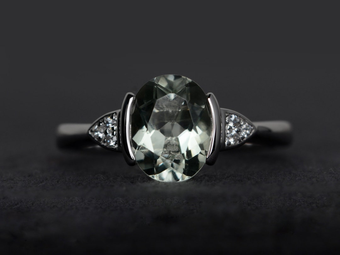 Genuine Green Amethyst Ring Silver Gemstone Rings Green Engagement ...