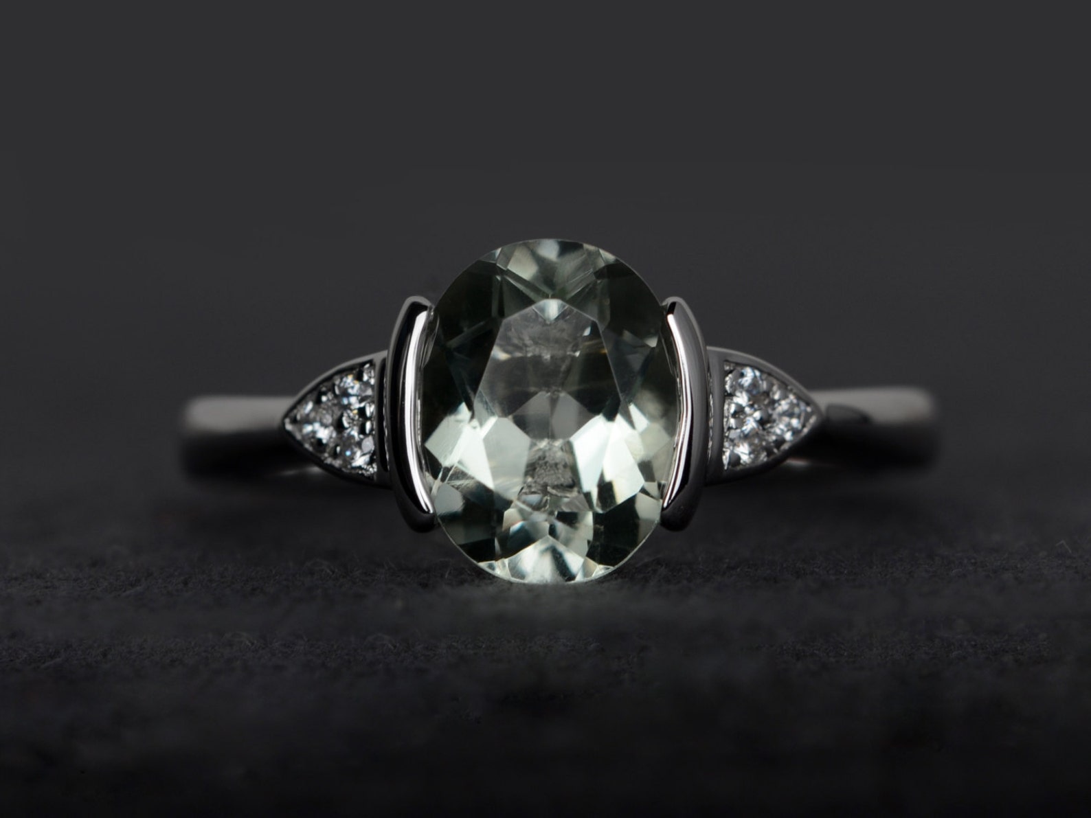 Genuine Green Amethyst Ring Silver Gemstone Rings Green - Etsy