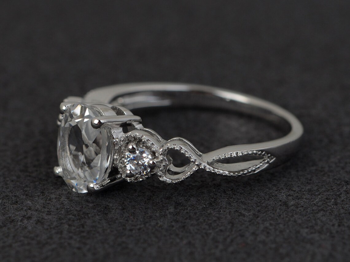 White Topaz Ring Sterling Silver Engagement Ring Gemstone Ring - Etsy