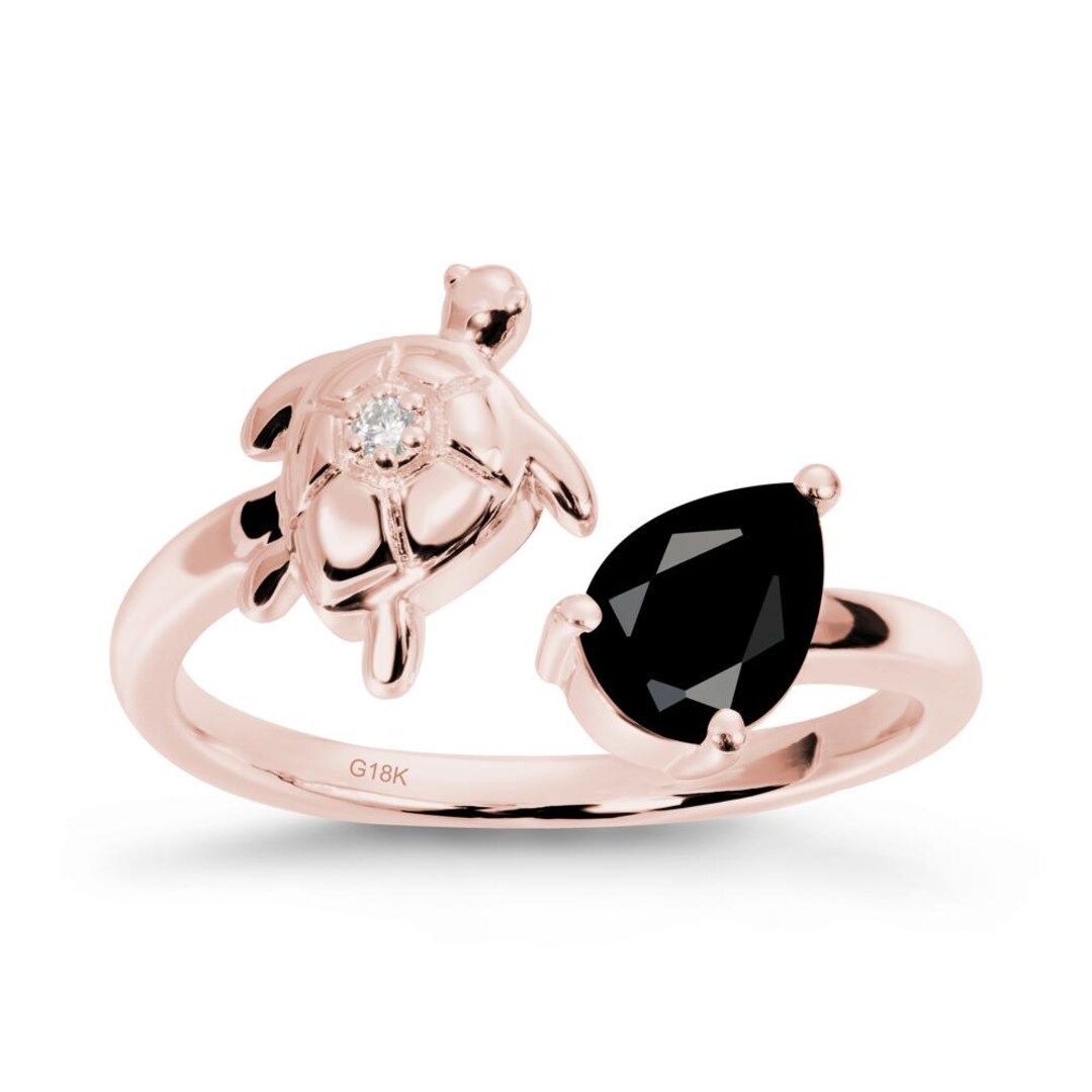Unique Black Spinel Ring Turtle Open Bypass Ring, Christmas Gift for ...