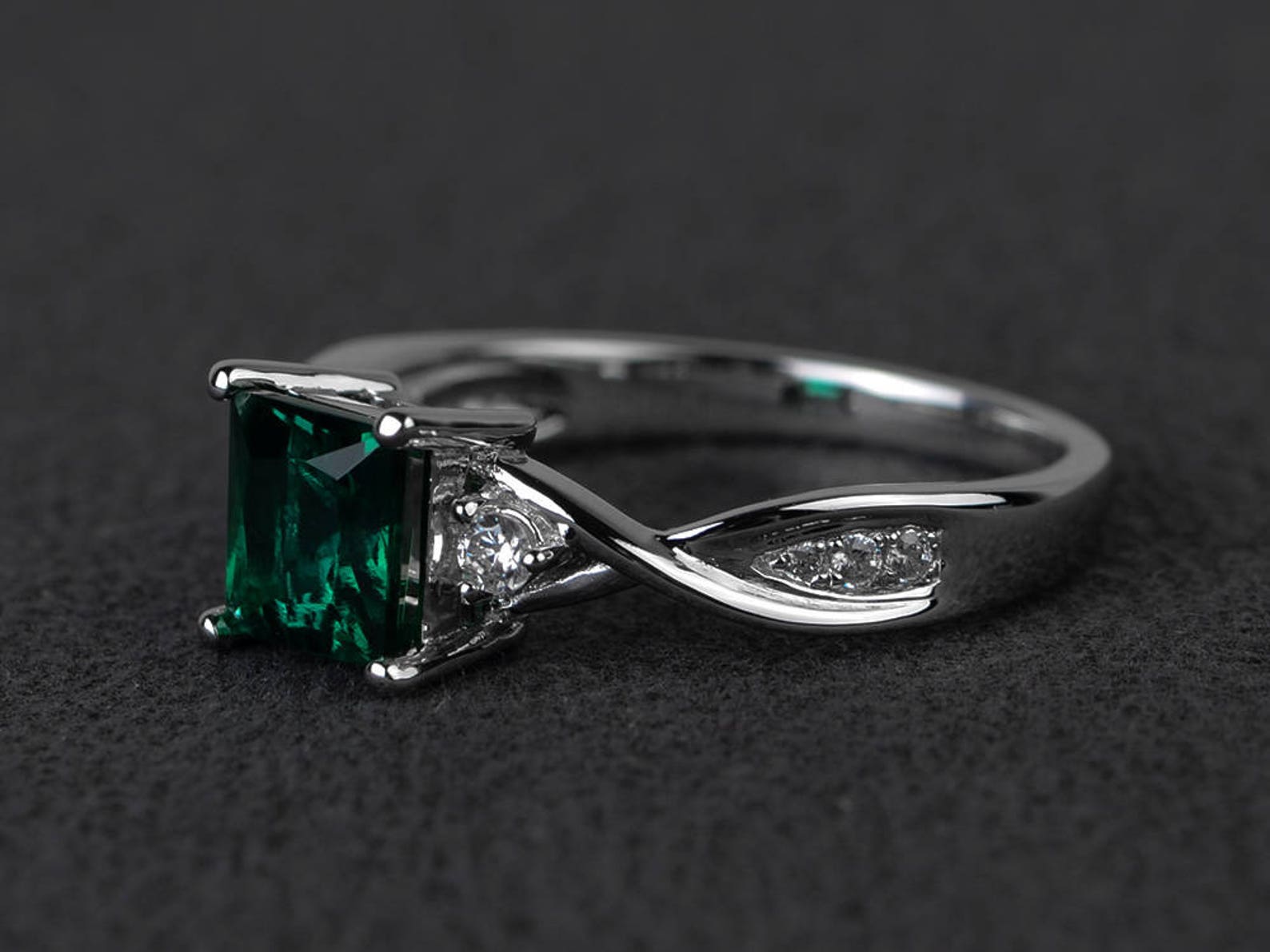 Princess Cut Emerald Ring Green Emerald Ring Sterling Silver | Etsy