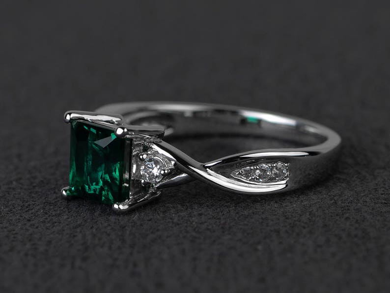 Princess Cut Emerald Ring Green Emerald Ring Sterling Silver - Etsy