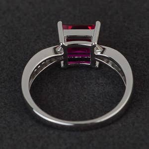 Ruby Ring Silver Square Cut Ruby Engagement Ring Sterling Silver Ring ...