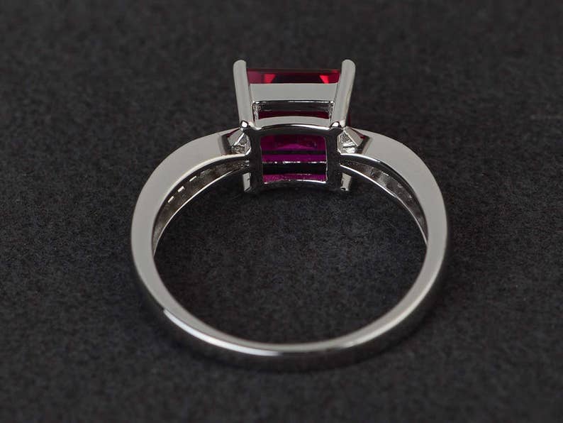 Ruby Ring Silver Square Cut Ruby Engagement Ring Sterling | Etsy