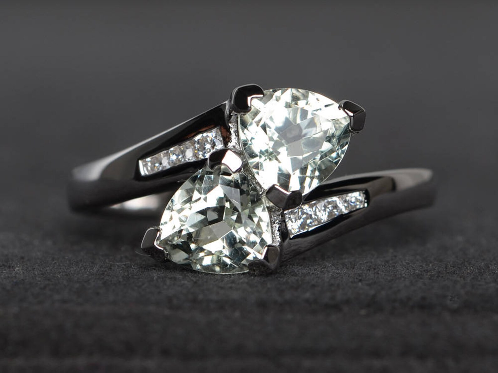 Promise Ring Natural Green Amethyst Ring Double Gems Ring - Etsy