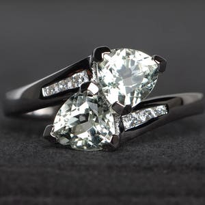 Promise Ring Natural Green Amethyst Ring Double Gems Ring Trillion Cut ...
