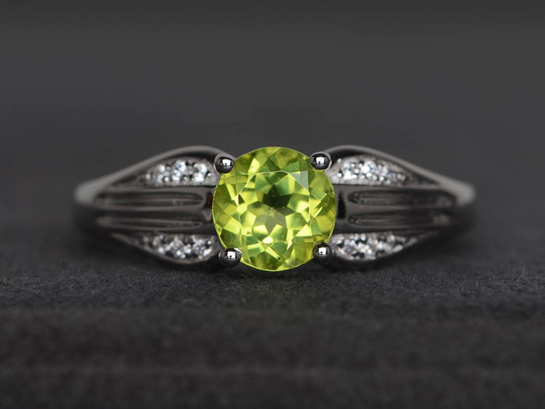 Natural Green Peridot Ring Promise Ring August Birthstone Round Cut ...