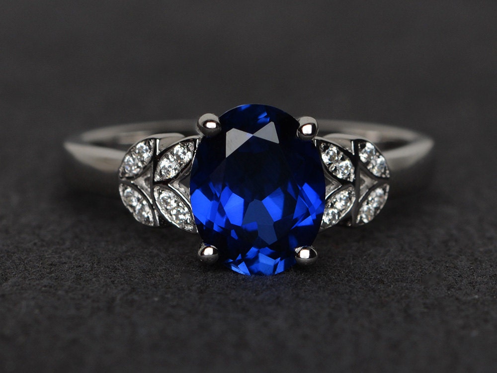 sapphire ring blue gemstone ring oval cut engagement ring | Etsy