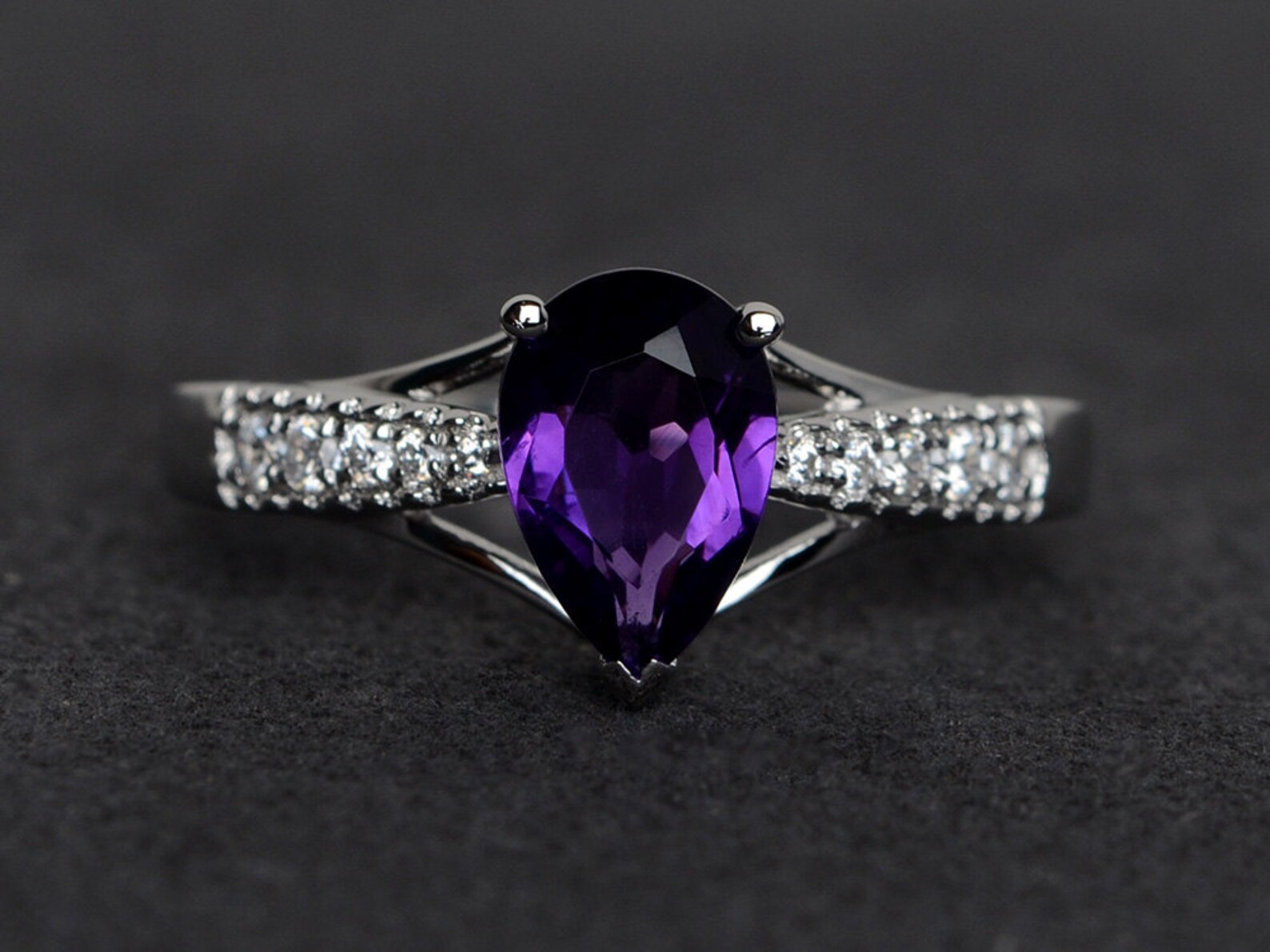 Genuine Amethyst Ring Pear Cut Rings Engagement Ring Silver - Etsy