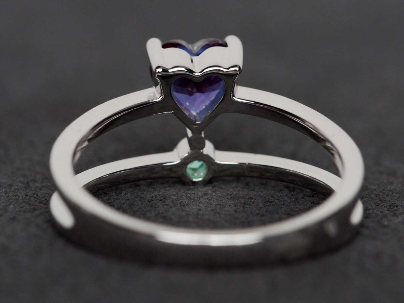 Alexandrite Ring Heart Cut Engagement Ring Double Band Silver - Etsy