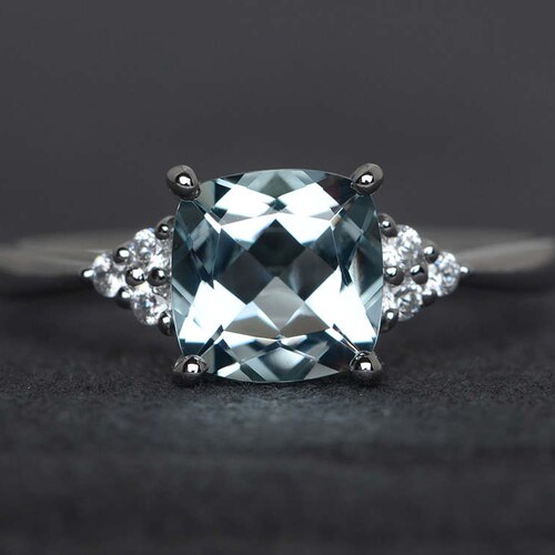 Cushion Cut Aquamarine Engagement Ring Blue Aquamarine Rings - Etsy