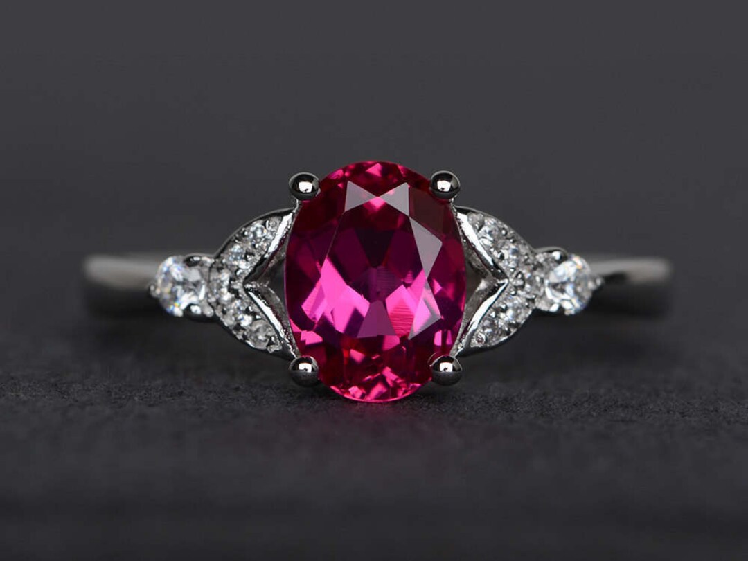 Ruby Ring Oval Cut Red Ruby Engagement Ring Gemstone Ring Sterling ...