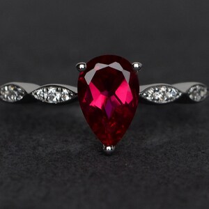 Ruby Ring Pear Cut Sterling Silver Engagement Ring for Women July ...