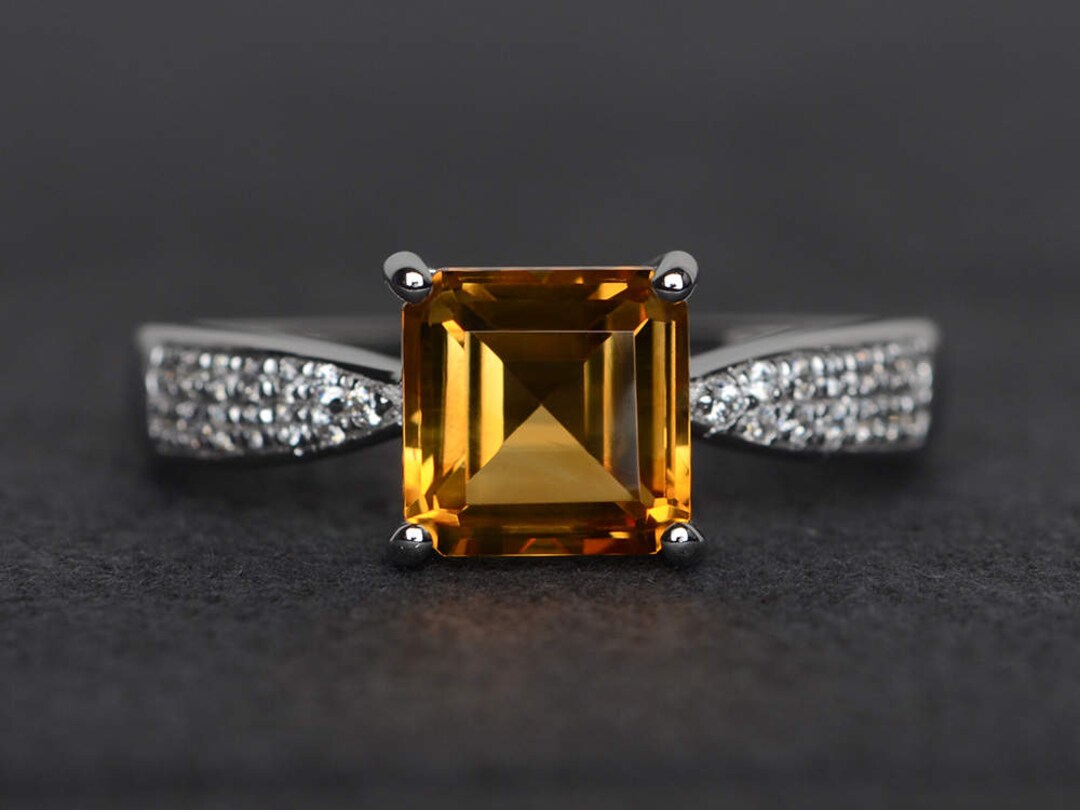 Square Cut Citrine Ring Yellow Stone Ring Yellow Crystal Ring November ...