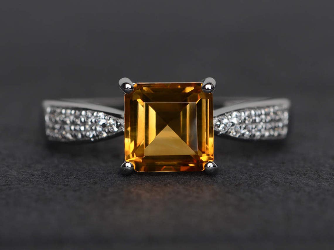 Square Cut Citrine Ring Yellow Stone Ring Yellow Crystal Ring - Etsy
