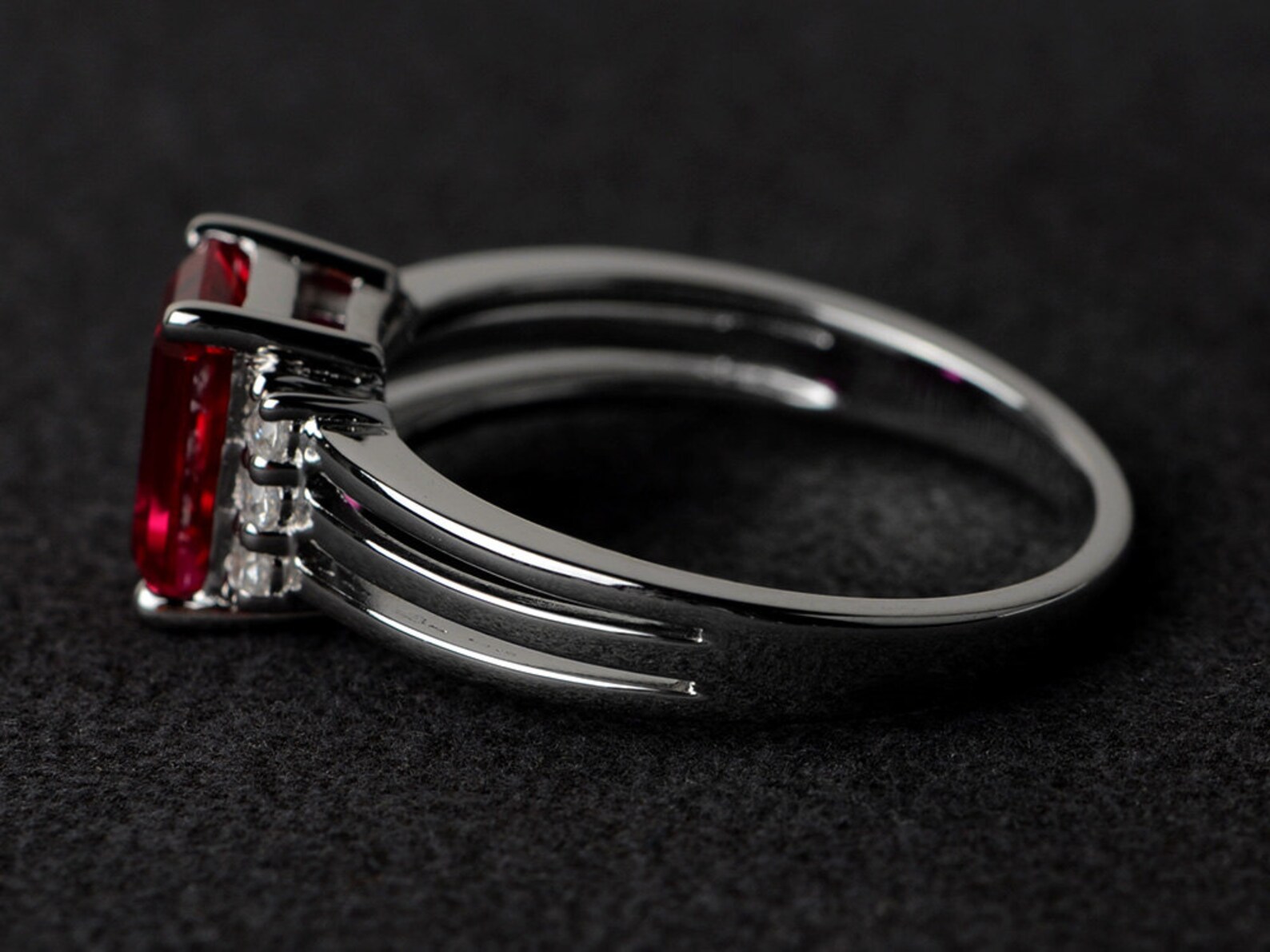 Rings Ruby Silver Emerald Cut Red Ruby Engagement Ring - Etsy