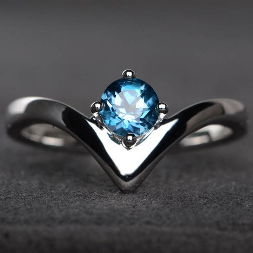 London Blue Topaz Ring Wedding Ring Round Cut Blue Gemstone - Etsy