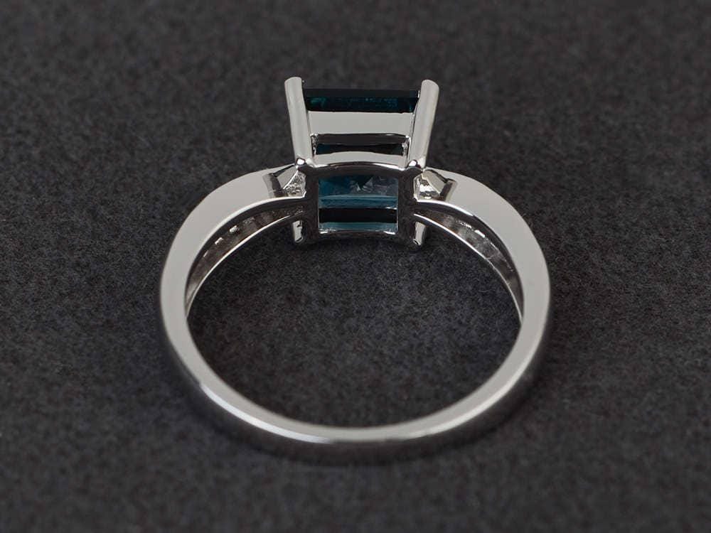 Square Cut London Blue Topaz Ring Blue Gemstone Ring Sterling Silver ...
