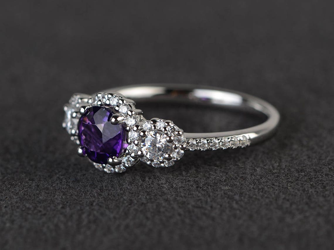 Promise Ring Round Cut Natural Amethyst Ring Purple Gemstone - Etsy