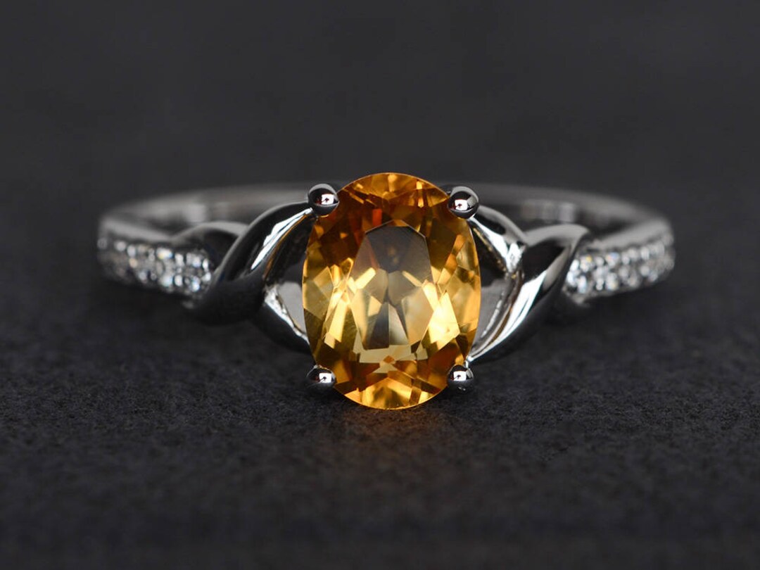 Oval Citrine Ring Yellow Crystal Ring Yellow Quartz Ring Oval ...