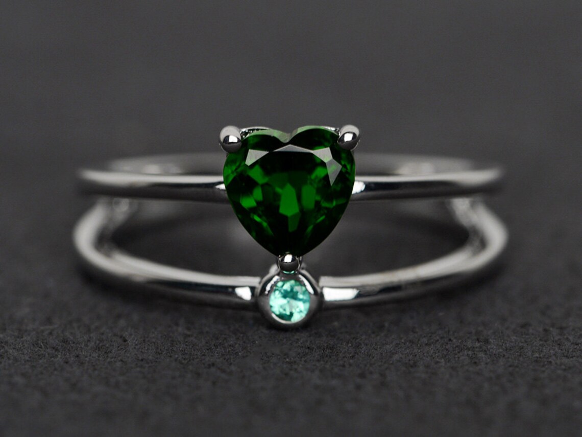 Diopside Ring Chrome Diopside Engagement Ring Heart Cut Double | Etsy