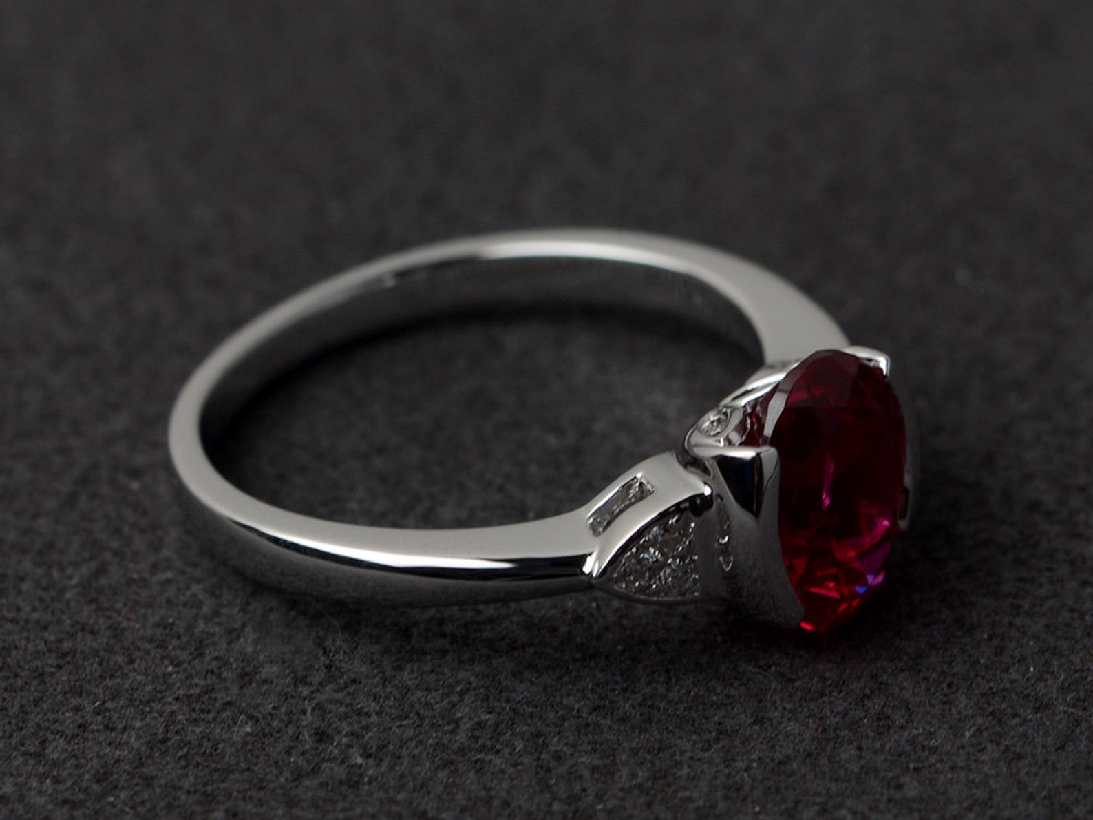 Red Ruby Ring Oval Cut Silver Ring Red Gemstone July - Etsy
