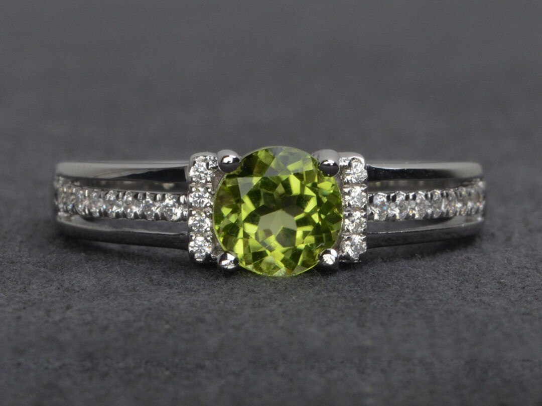 Peridot Ring Green Peridot Rings Engagement Ring Round Cut Silver ...