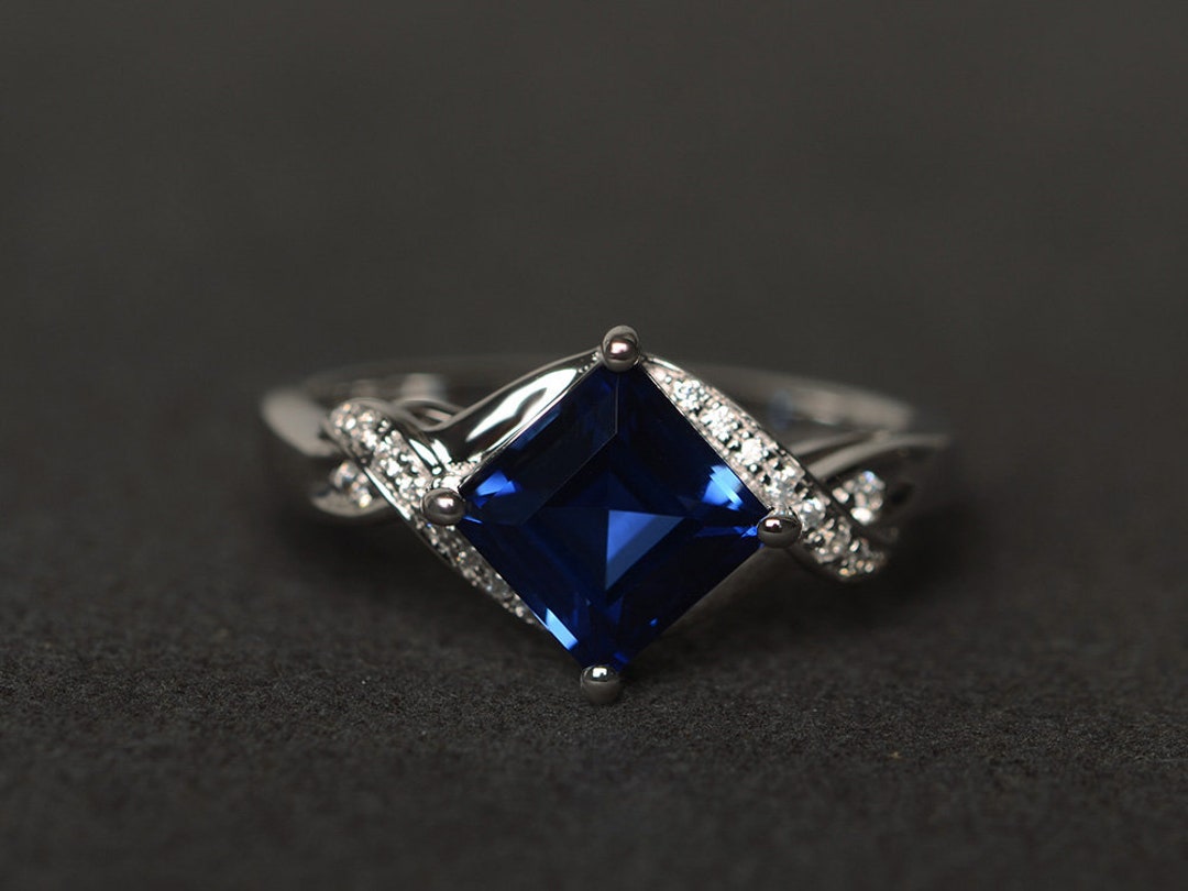 Blue Sapphire Ring September Birthstone Square Cut Blue Gemstone Ring ...