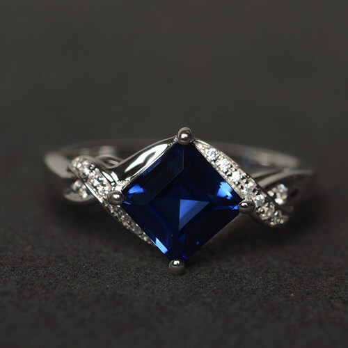 Blue Sapphire Ring September Birthstone Square Cut Blue - Etsy