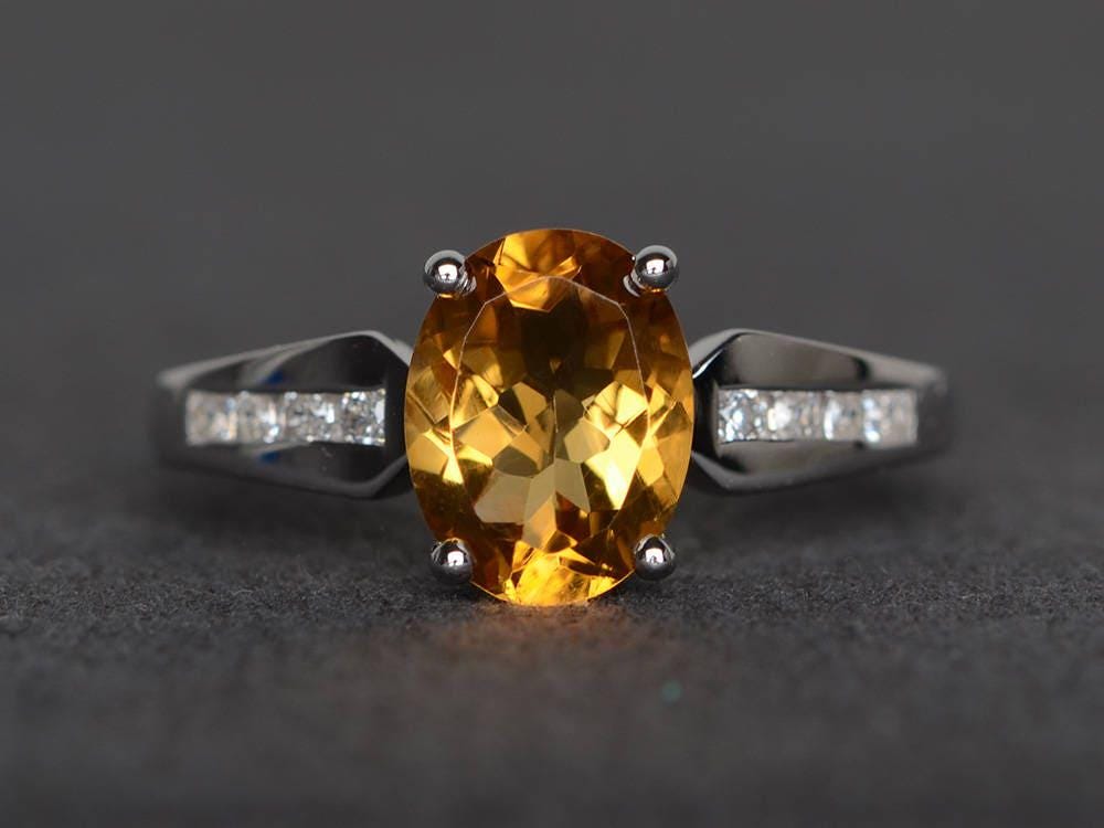 Citrine Ring Engagement Ring Oval Cut Sterling Silver Ring November ...