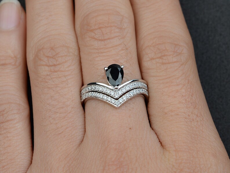 Natural Black Spinel Ring Black Rings Wedding Engagement Ring - Etsy