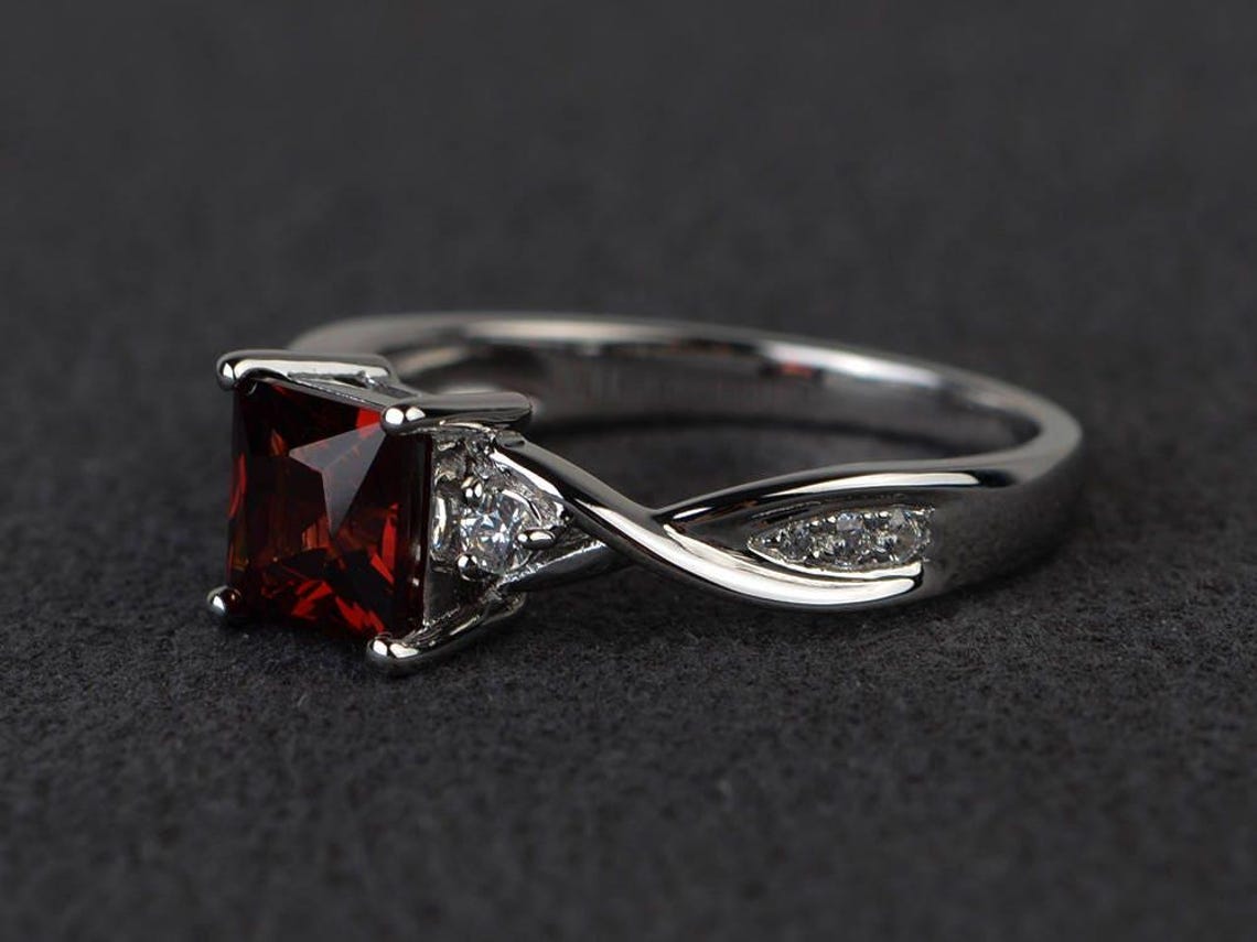 Princess Cut Garnet Engagement Ring Red Gemstone Ring January ...