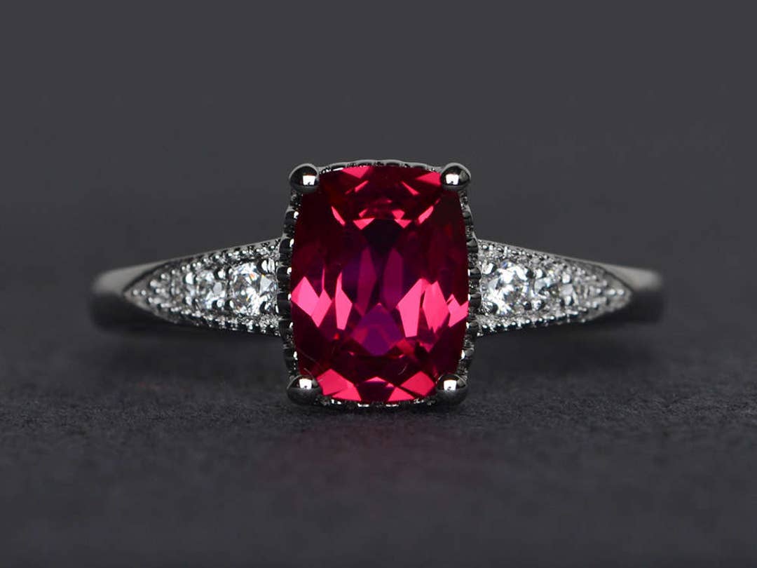 Cushion Cut Ruby Ring Sterling Silver Ring Ruby Engagement - Etsy