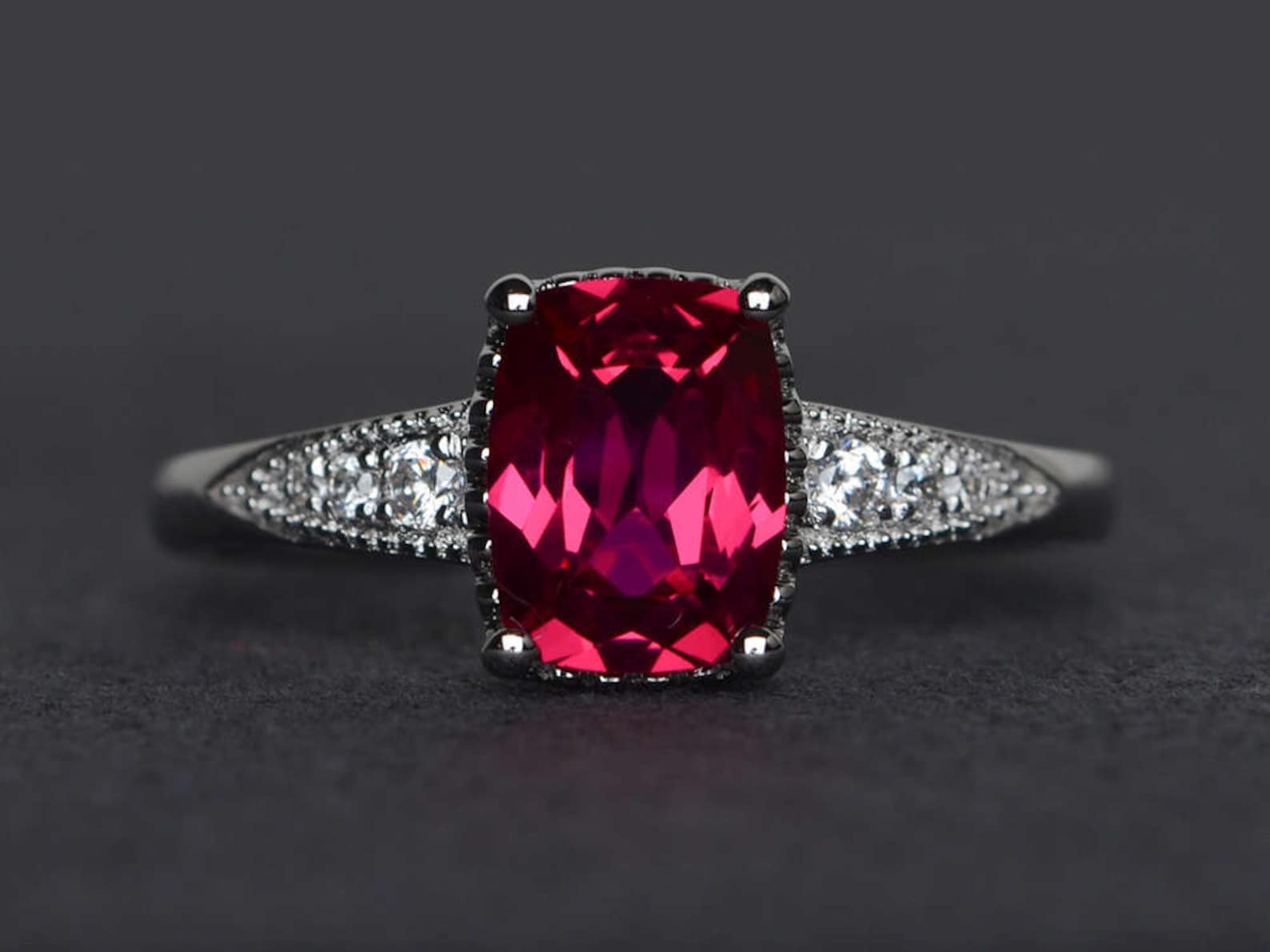 Cushion Cut Ruby Ring Sterling Silver Ring Ruby Engagement - Etsy
