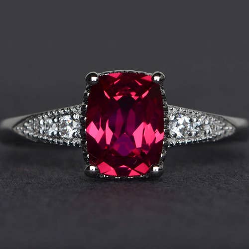 Lab Ruby Ring Cushion Cut Red Gemstone Ring July Birthstone - Etsy