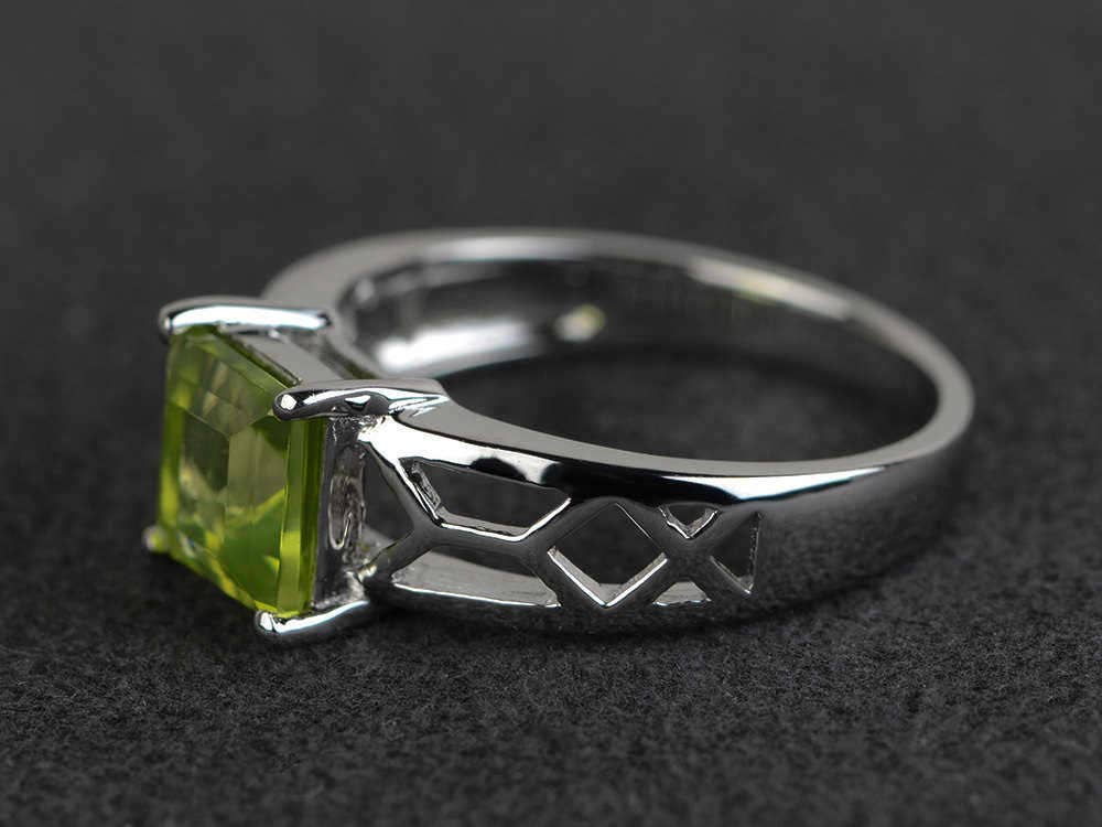 Square Cut Peridot Ring Green Gemstone Ring Sterling Silver - Etsy